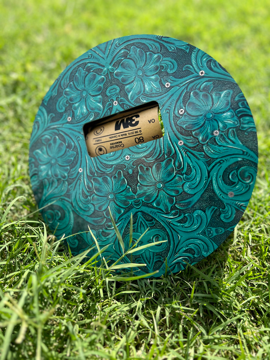 Teal tooled leather pancake – Turn'n & Burn'n Straps